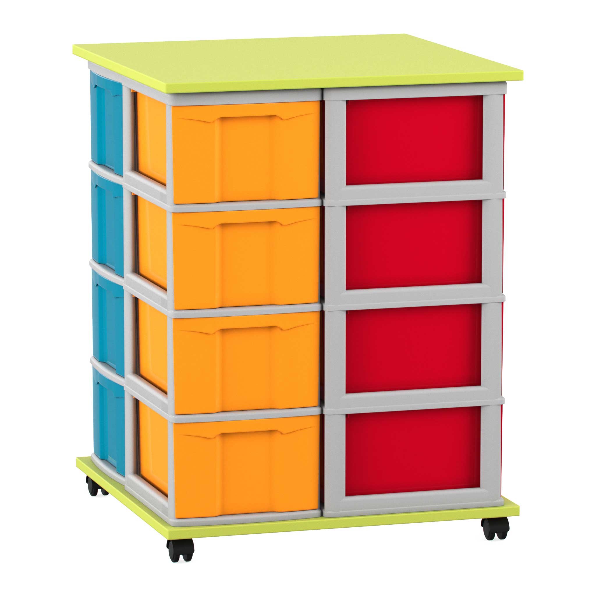 Flexeo® Container-System mit Ablage und 16 hohen Boxen